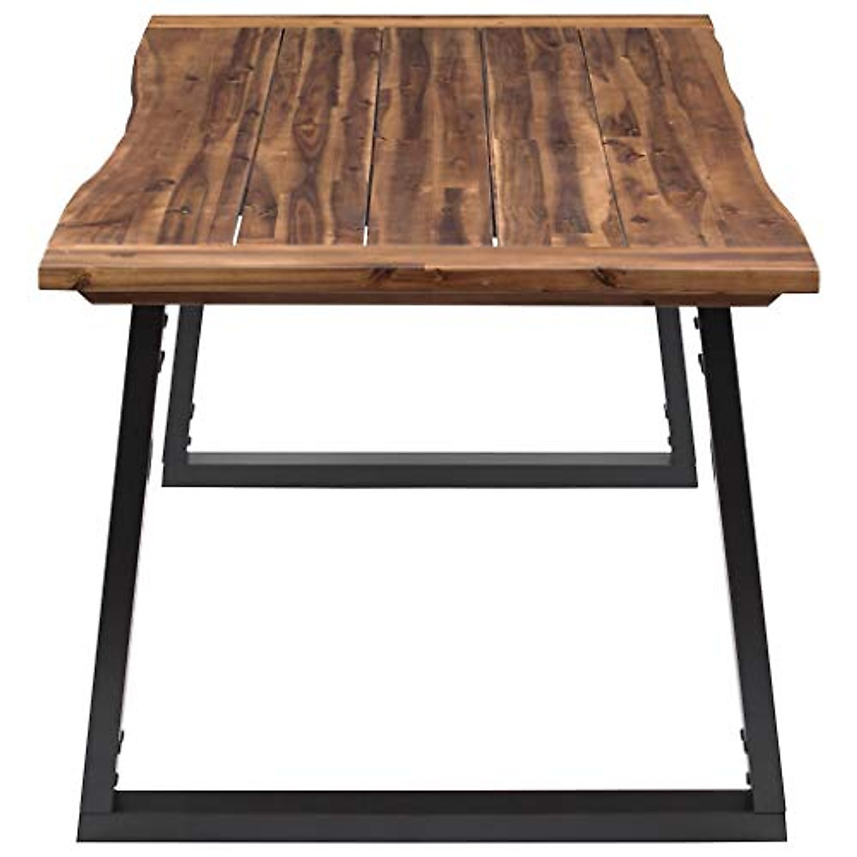 Tidyard Dining Table Acacia Wood with Oil Finish Tabletop Powder-Coated Metal Frame Accent Table for Kitchen Bistro Living Room 70.9 x 35.4 Inch