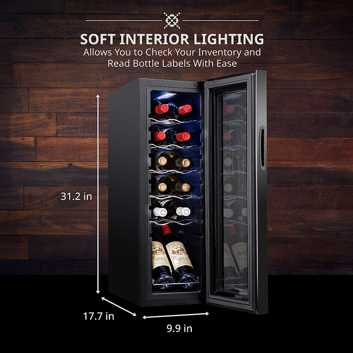 Ivation 12 Bottle Compressor Wine Cooler Refrigerator | Large Freestanding Wine Cellar For Red, White, Champagne or Sparkling Wine | 41f-64f Digital Temperature Control Fridge Glass Door Black