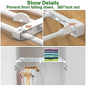 Expandable Closet Tension Shelf - Adjustable Shelves for Closet Organization Easy Installation Divider Separator Metal Tension Rod Shelf for Cabinet Kitchen Bathroom