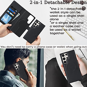 Ｈａｖａｙａ for Samsung Galaxy S23 Ultra Case Wallet magsafe Compatible Galaxy S23 Ultra Wallet case with Card Holder Detachable Magnetic flip Leather Cover for Men and Women-Black