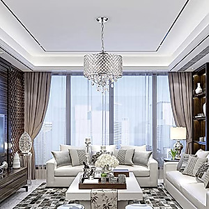 Edvivi Marya 4-Lights Chrome Round Crystal Chandelier Ceiling Fixture | Beaded Drum Shade