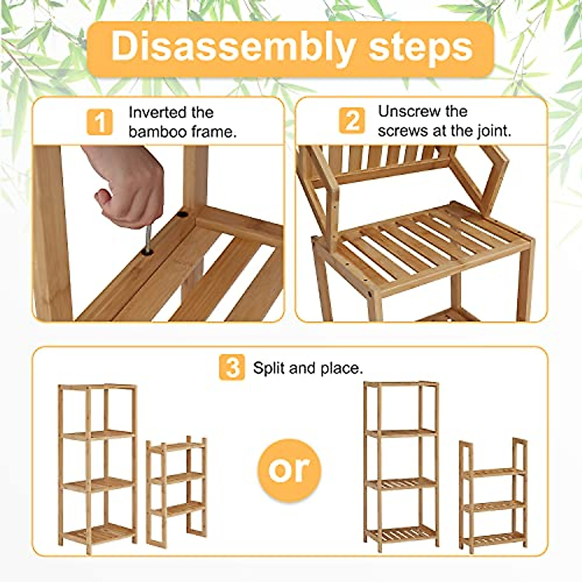 Kinlife Bamboo Shelves Removable 7-Layer - Shelving Unit, Storage Standing Shelf Units Corner Shelf for Bathroom, Living Room, Kitchen