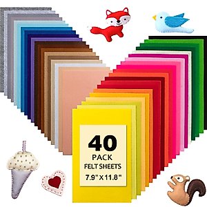 HaofeiJH 40Pcs Felt Sheets,8 * 12inch Craft Felt Squares 40 Assorted Colors Felt Papers for Craft1.2mm Felt Pack DIY Craft Sewing Non-Woven Felt Fabric for Kids, School Supplies