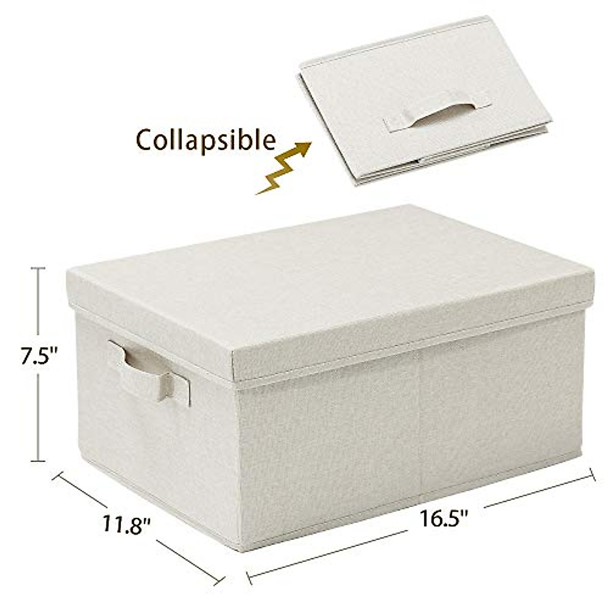HOONEX Foldable Storage Bins with Lids, 2 Pack, Storage Boxes with Carrying Handles and Study Heavy Cardboard, 16.5" L x 11.8" W x 7.5" H for Toy, Shoes, Books, Clothes, Linens, Nursery, Beige