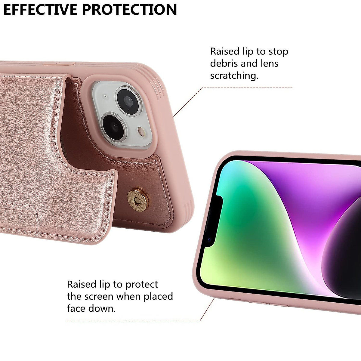 iCoverCase for iPhone 13 Case with Card Holder, iPhone 13 Wallet Case for Women Men [RFID Blocking] PU Leather Protective Wallet Phone Case for iPhone 13 6.1 Inch (Rose Gold)