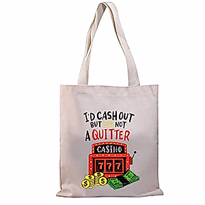BDPWSS Casino Tote Bag Funny Gambler Gift Casino Lover Gift I'd Cash Out But I'm Not a Quitter Slot Machine Gambling Pouch (Not Quitter TG)
