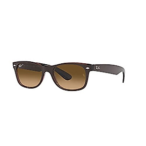 Ray-Ban RB2132 New Wayfarer Square Sunglasses, Matte Brown On Transparent Brown/Gradient Brown Polarized, 52 mm