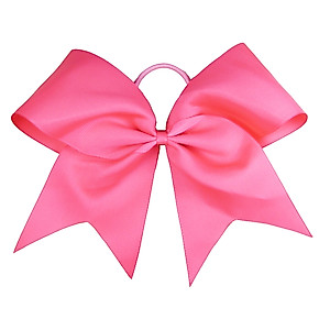 Hot Pink Bows 6" Neon Pink Cheerleading Hair Bows for Girls and Women - Elastic Ponytail Holders, Cheerleader Gifts, Softball Gifts, Breast Cancer Awareness