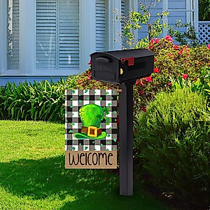 Surfapans Welcome St Patricks Day Garden Flag 12x18 Inch Double Sided Outside Burlap Buffalo Check Plaid Green Hat Shamrock Clover Small Outdoor Yard Flags Porch Home Farmhouse Decoration