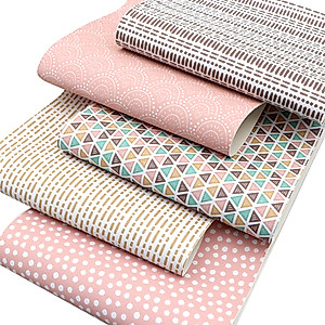 David accessories Stripe Dots Pattern Printed Faux Leather Sheets Blue Series Synthetic Leather Fabric 5 Pcs 7.7" x 12.9" (20cm x 33cm) for DIY Earrings Bows Making (Stripe Dots)