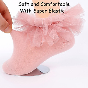 BAOPLAYKIDS 5 Pairs Girls ruffle Lace Tutu Socks Toddler Baby Triple Frilly Dressy Tulle Socks Eyelet Turn Cuff Ankle Socks for 2-7T