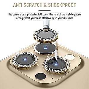 Suoman 3-Pack Diamond Camera Cover Circle Tempered Glass for iPhone 12 Pro Max Lens Protector, for iPhone 12 Pro Max 6.7 inch [Not Affect Night Shots] - Diamonds-Gold