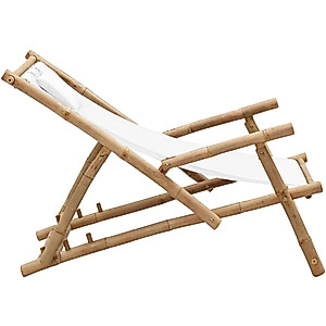 vidaXL Cream White Adjustable Deck Chair - Bamboo and Durable Canvas Material - Foldable Design for Easy Storage - Ideal for Garden, Patio, and Terrace