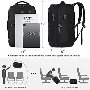 MATEIN Travel Laptop Backpack, 15.6 Inch Large Business Flight Approved Carry on Backpack with USB Port, TSA Computer Backpack for Women & Men, Waterproof Overnight Daypack for Work College, Black