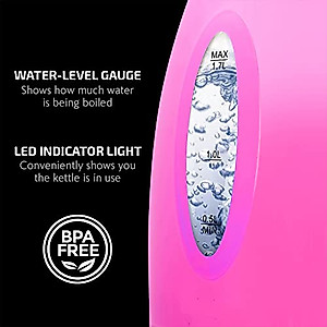 Ovente Electric Kettle 1.7 Liter Cordless Hot Water Boiler, 1100W with Automatic Shut-Off and Boil Dry Protection, Fast Boiling BPA-Free Portable Instant Heater for Making Tea, Coffee, Pink KP72P