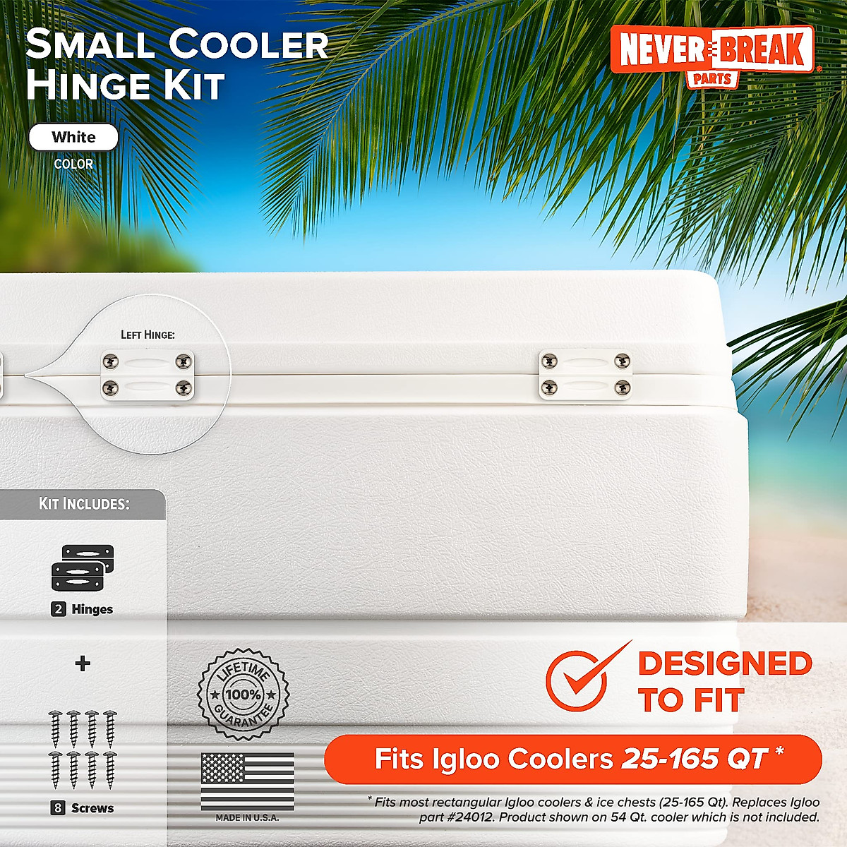 NeverBreak Parts - 2 Pack White Igloo Cooler Hinges Replacement with Screws | High Strength Igloo Cooler Replacement Parts | Igloo Parts kit for ice chests