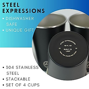 Shark Skinzz Steel Expressions Pint Cup, 16 oz Stainless Steel Cups, Stackable & Durable Drinking Cups for Camping, Reusable & Dishwasher Safe Tumblers, Set of 4 Rainbow Shimmer Cups