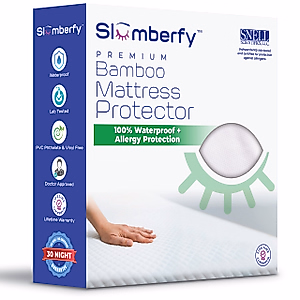 Waterproof Mattress Protector by Slumberfy | Hypoallergenic Bamboo Mattress Protector | Natural + Breathable Jacquard Fabric | King Mattress Cover – 76x80”