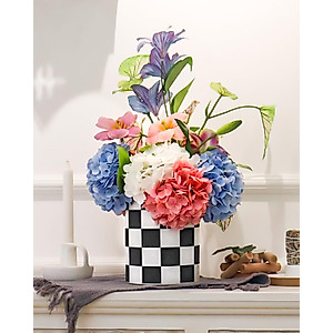 Swkien Utensil Holder，7.2 Inch Checkered Utensil Holder, Ceramic Cooking Utensil Spoon/Spatula Holder for Countertop, Kitchen Decor and Accessories for counte(Black)