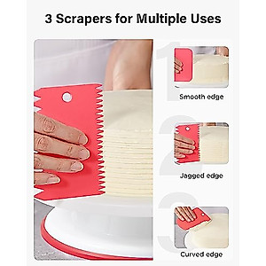 Kootek Cake Decorating Kit Baking Supplies Cake Turntable with 2 Frosting Straight Angled Spatula 3 Icing Smoother Scrapers Baking Accessories Tools for Beginners and Pros, Pink