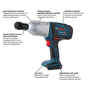 BOSCH Bare-Tool HTH182B 18-Volt Lithium-Ion 7/16-Inch Hex Impact High Torque Wrench, Blue