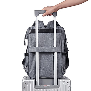 SUNVENO Baby Diaper Bag Backpack, Large Capacity Travel Backpack with Portable Changing Pad for Moms Dads, Grey