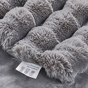CozyBloom Luxury Soft FauxFur Throw Blanket for Couch,Decorative Cozy Plush Long Shaggy Fluffy Blanket,Grey Solid Comfy Fleece Furry Blanket,Reversible Puffy Thick Warm Blanket,50''X60''(JF003)