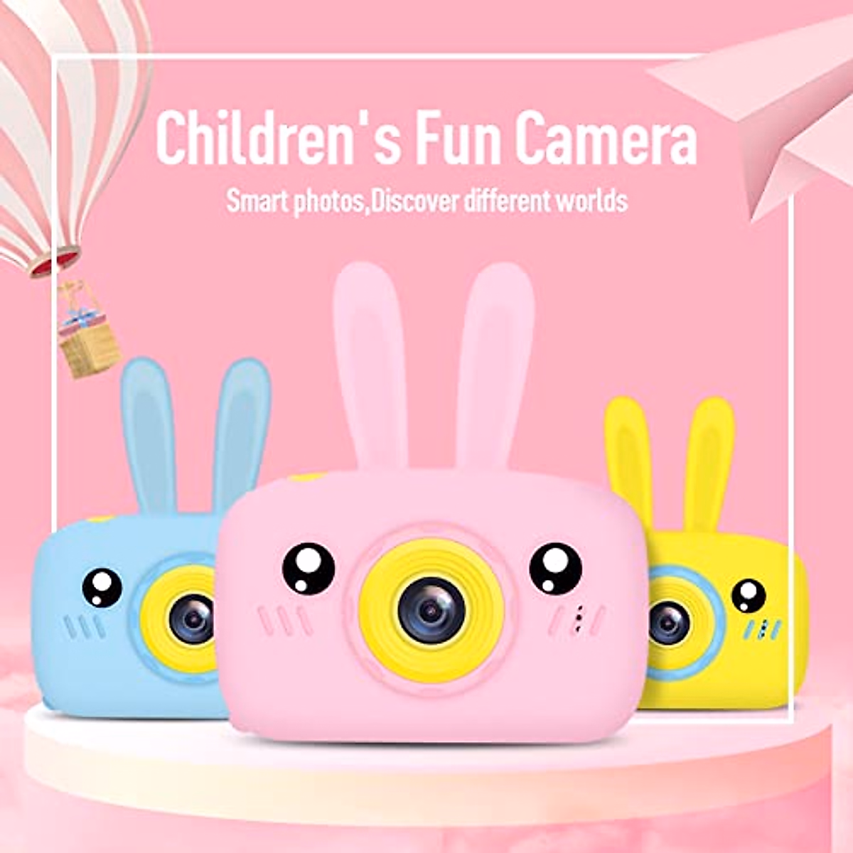 Kids Camera, Rabbit Shape Video LCD Screen Kid Camera, Kids Camera for Girls, USB Data Transfer Kids Digital Camera, Battery Powered Toddler Camera Blue