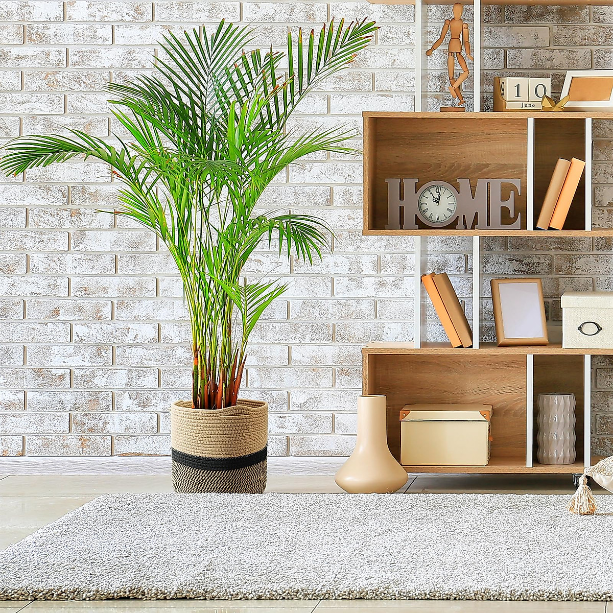 Oaixuilhy Cotton Rope Woven Storage Basket with Handles Cotton Blanket Organizer Laundry Basket Empty Gift Basket for Planter Shelf Desk Home Decor (12 x 12 Inches, Jute & Black)