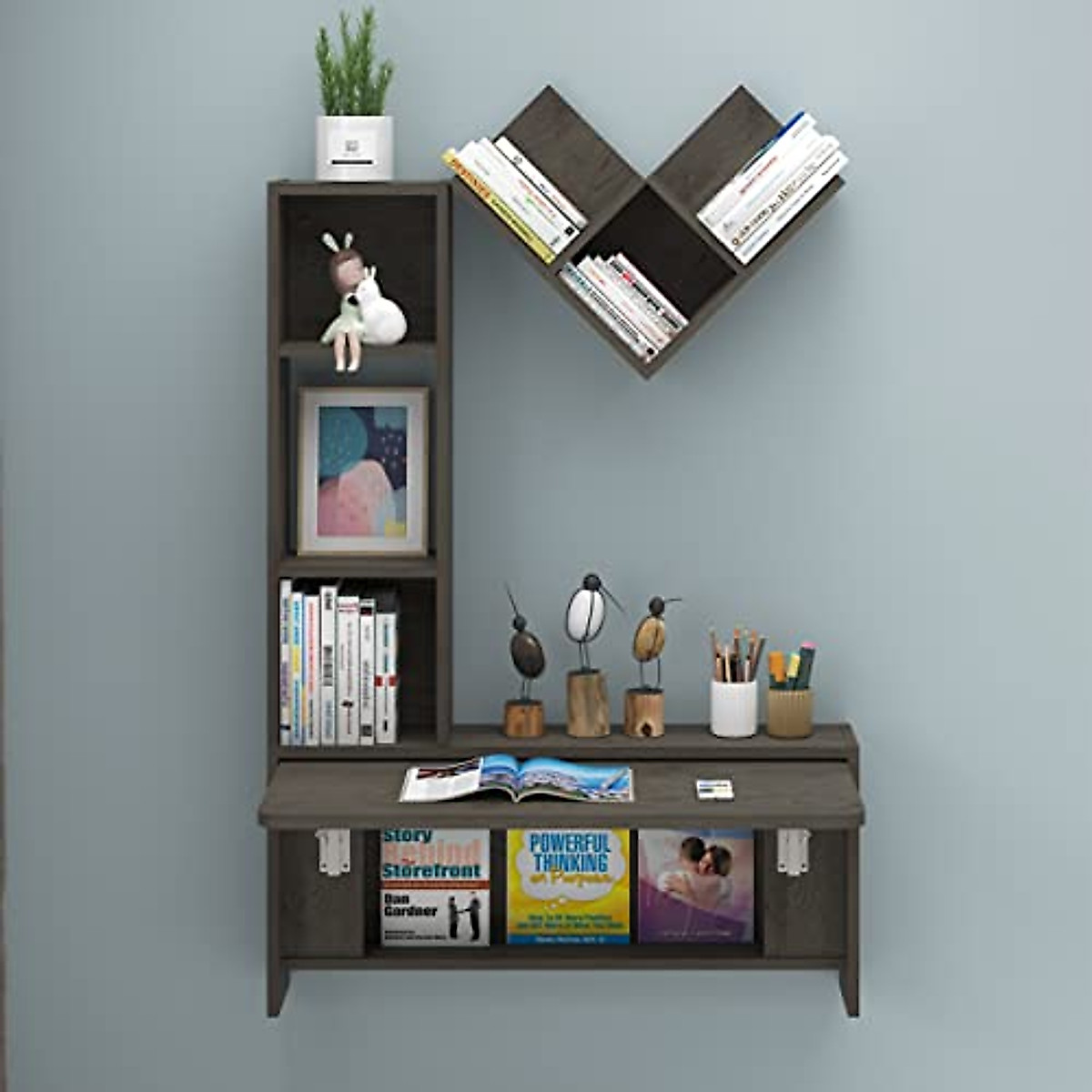 Bixiaomei Folding Wall Mounted Drop Leaf Table, Foldable Desk with Moveable Cabinets, Floating Laptop with Convertible Storage Shelves, Multifunctional Computer Workstation in Home for Space Saving