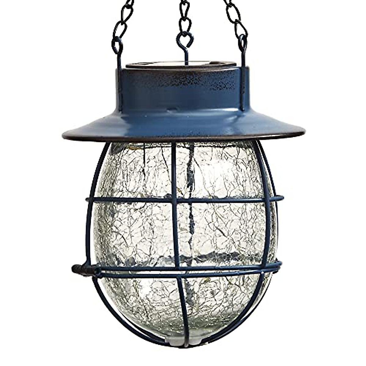 The Lakeside Collection Hanging Solar Country Crackle Lantern Light with Cage Design - Blue
