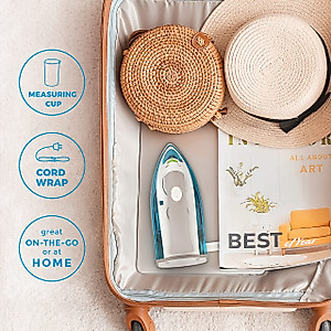 Steamfast SF-710 Mini Steam Iron, Non-Stick Sole Plate, Foldable Handle, Cord Storage, White