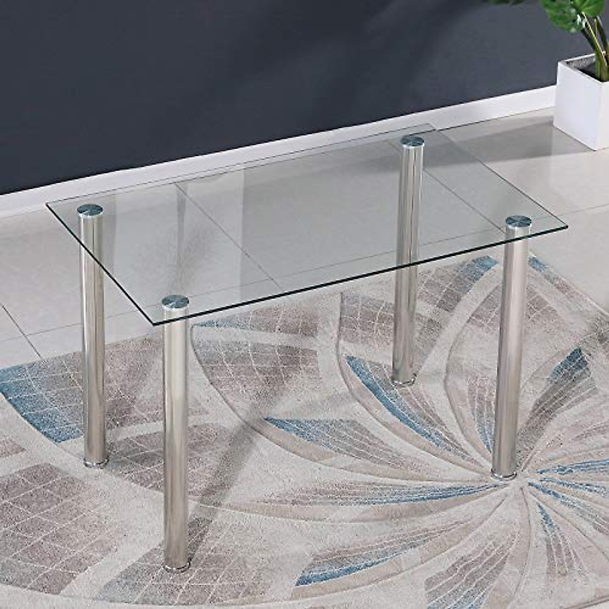 COSVALVE Tempered Glass Dining Table,Table with Rust Resistant Legs,for Kitchen Dining Room Restaurant Coffee Shop Domestic 28in x 43in(Clear Dining Table)
