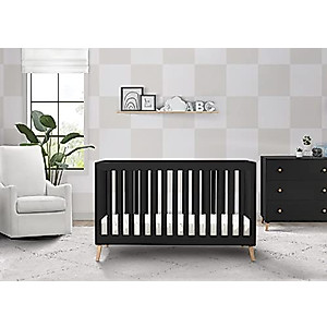 Delta Children Essex 4-in-1 Convertible Baby Crib, Ebony with Natural Legs Twinkle Galaxy Dual Sided Recycled Fiber Core Crib and Toddler Mattress (Bundle)