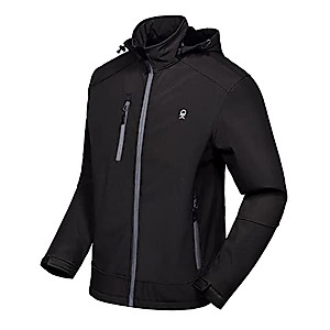 Little Donkey Andy Men’s Softshell Jacket with Removable Hood, Fleece Lined and Water Repellent Black Size L