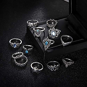 49Pcs Vintage Crystal Knuckle Rings Set Gemstone Boho Stackable Finger Rings Midi Ring for Women Hollow Carved Flowers Gold&Silver Ring Crystal Joint Rings