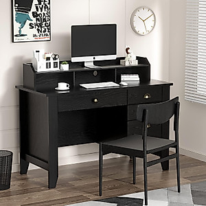 HOMBCK Computer Desk with Drawers, Office Desk with Drawers Executive Desks with Storage Shelf Writing Desk with File Drawers for Teen Student Home Office Laptop Desk,Matte Black