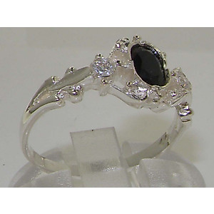 925 Sterling Silver Cubic Zirconia and Natural Sapphire Womens Trilogy Ring - Size 9.75