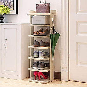 POPOILL Vertical Wooden Shoe Rack Behind Door Shoes Storage Shelf Space Saving Shoe Organizer Rack Home Hallway Furniture Shoe Cabinet (Color : Black)