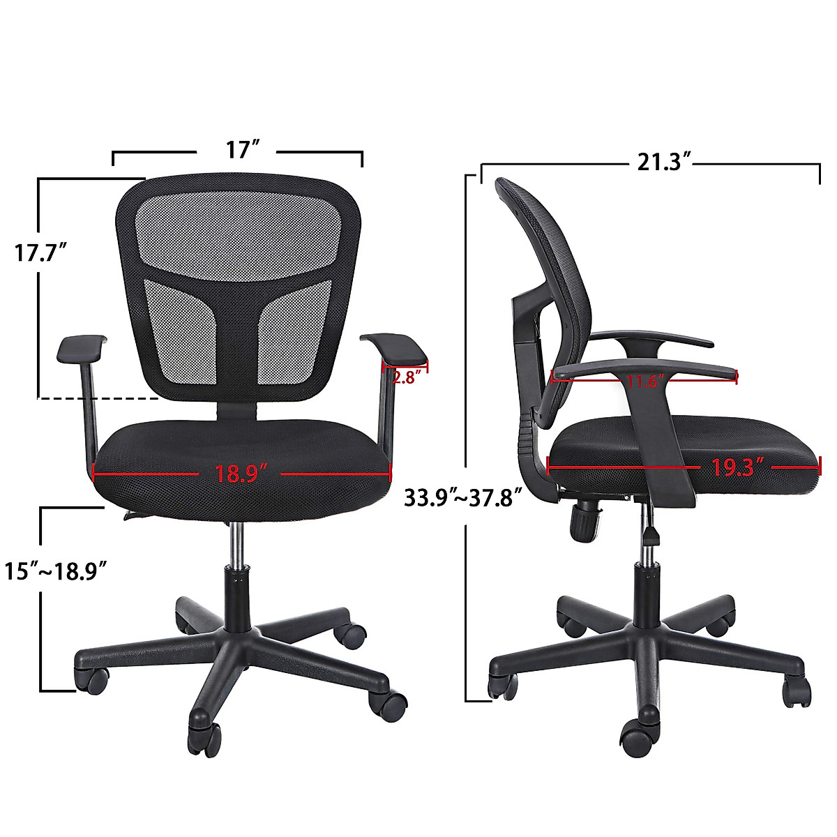 SUPER DEAL Ergonomic Desk Chair Mesh Computer Chair with Armrests, Height Adjustable, 360° Swivel Home Office Task Chair, Black