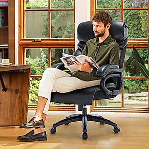 Sumeimics Big and Tall Office Chair 400 Pounds Leather Office Chair with Arms Plus Size Wide Seat Heavy Duty Office Executive Chair Black