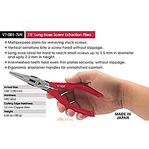 VAMPLIERS: 7.5" Long Nose High Carbon Steel Pliers with Screw Removing Jaws and Wire Cutter. Ideal for Removing Stuck, Stripped Screws & Fasteners in hard-to-reach spaces. Made in Japan: VT-001-7LN