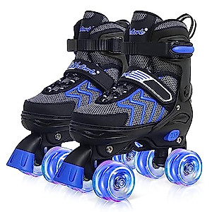 Kids Roller Skates for Boys, Blue Adjustable Rollerskates with Light Up Wheels for Big Kids Ages 6-12 7 8 9 10, Beginners Outdoor Sports, Best Birthday Gift for Kids