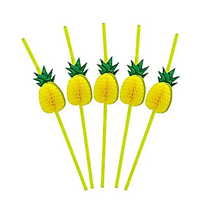 LUOEM 30 Pcs Pineapple Disposable Straws Colorful 3D Fruit Plastic Drinking Straws Stereoscopic Straws Hawii Theme Party Supplies (Yellow)