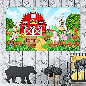 Farm Animals Theme Party Decorations, Farm Banner for Birthday Party Supplies Kids Grass, Farm Animal Background Photo Banner, 72.8 x 43.3 Inches