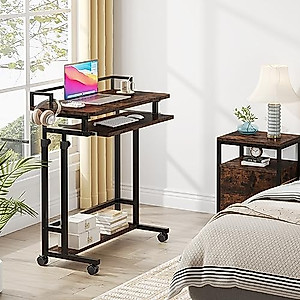 Tribesigns Rolling Portable Computer Desk, Adjustable Height Couch Sofa Table with Pull Out Keyboard Tray for Laptop, Mobile Standing Desk Bed Computer Cart for Small Space (rusti)