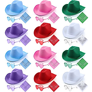 36 Pieces Adult Cowboy Hat with Bandanna Heart Sunglasses Unisex Felt Cowboy Hat Men Women Western Party Hat Cowboy Costume (Multicolor, Simple Style)