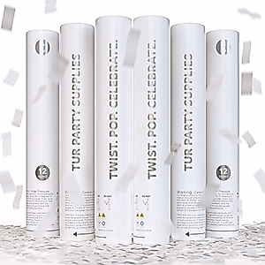6 Pack White Wedding Confetti Cannon Confetti Poppers | Biodegradable | TUR Party Supplies | Launches Up to 25ft | Giant (12 in) | Party Poppers for Weddings, Bachelorette Parties, Birthdays Celebrations