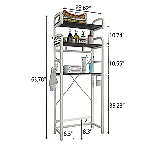 Gyfimoie Over The Toilet Storage Shelf, 3-Tier Metal Bathroom Organizer Rack, Modern Freestanding Space Saver with Adjustable Bottom Bar,4 Hooks & Paper Holder for Laundry Bathroom Balcony