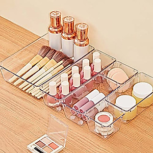 SMARTAKE 28-Piece Drawer Organizers with Non-Slip Silicone Pads, 4-Size Desk Drawer Organizer Trays Storage Tray for Makeup, Jewelries, Utensils in Bedroom Dresser, Office and Kitchen, Clear